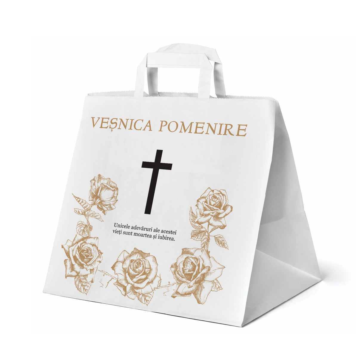Pungă hârtie kraft ALB pentru parastase, comemorări, înmormântări Veșn ...